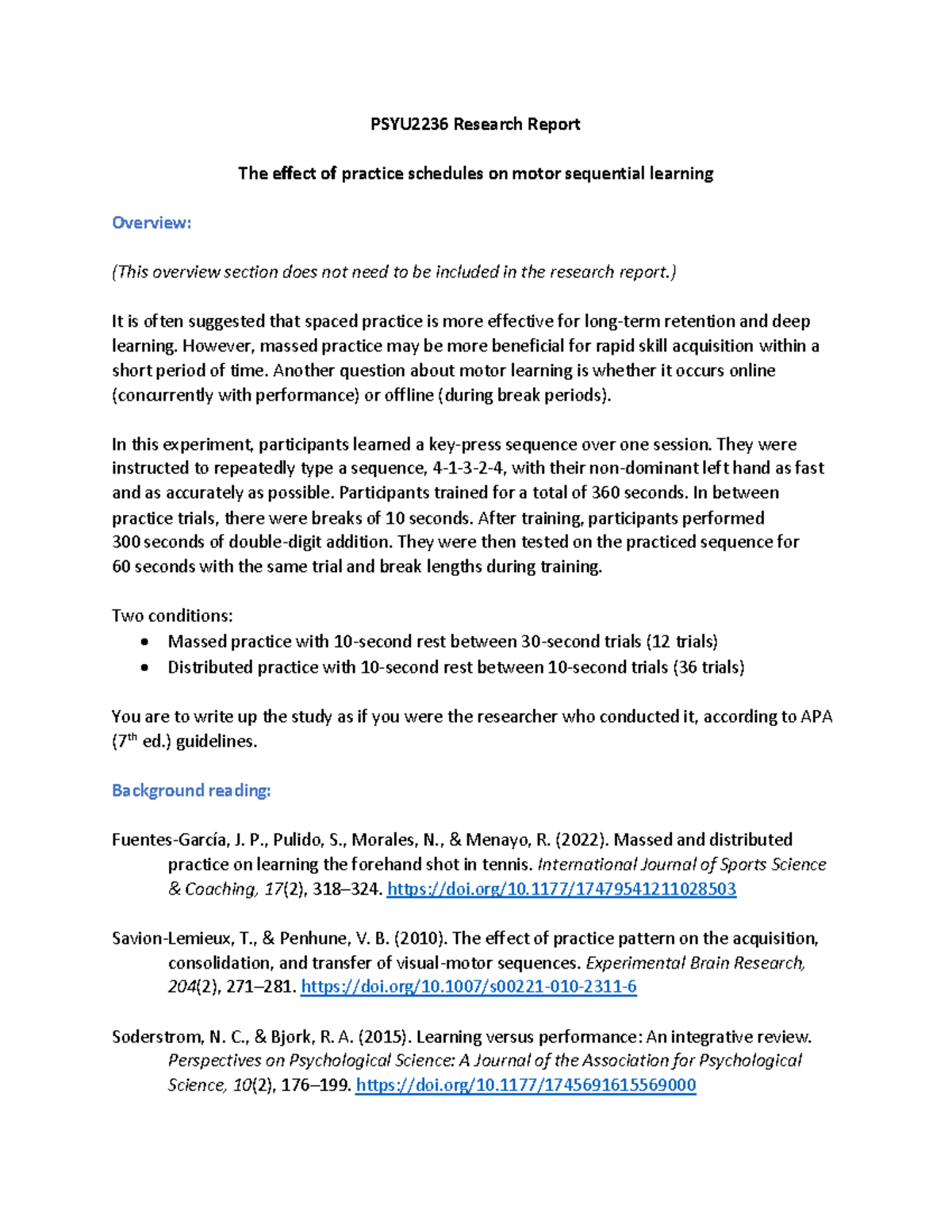 PSYU2236 2023 Research Report Assignment Sheet - PSYU2236 Research ...