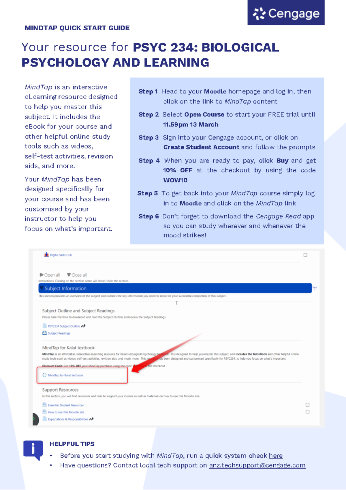 PSYC 234-Mind Tap Quick Start Guide - MINDTAP QUICK START GUIDE HELPFUL ...
