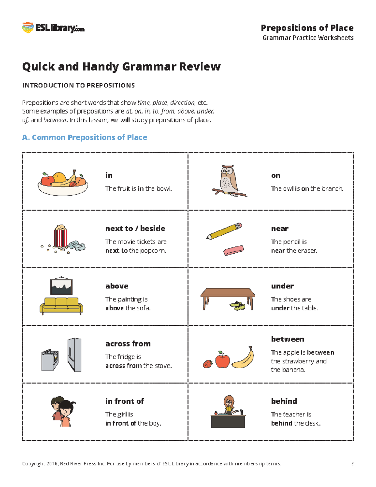 Preposition OF Place Extra Activity-2-11 - Grammar Practice Worksheets ...
