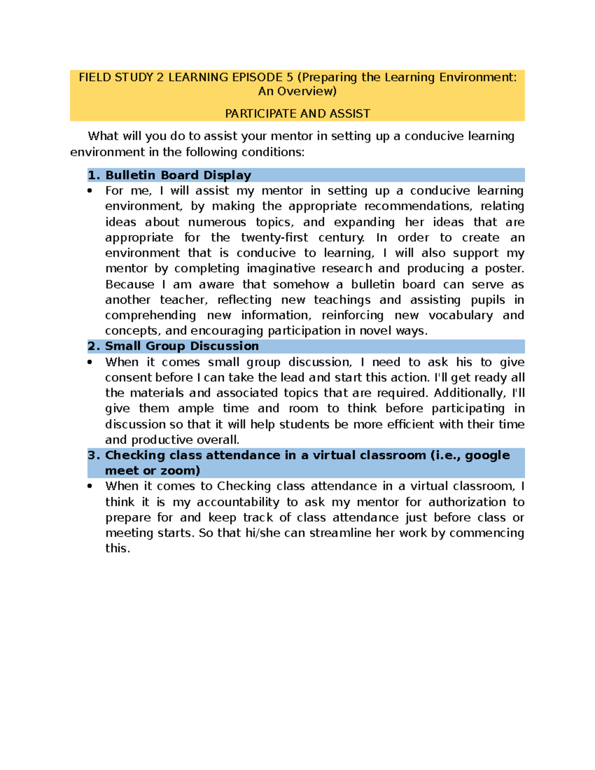 Field Study 2 Learning Episode - FIELD STUDY 2 LEARNING EPISODE 5 ...