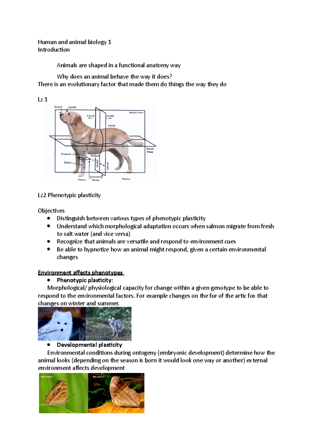 LZ1:2 - lecture 1 and 2 - Human and animal biology 1 Introduction ...