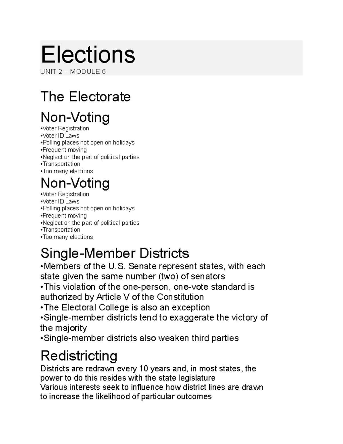 Unit 2 mod 6 pol sci - in depth lecture on elections - Elections ...