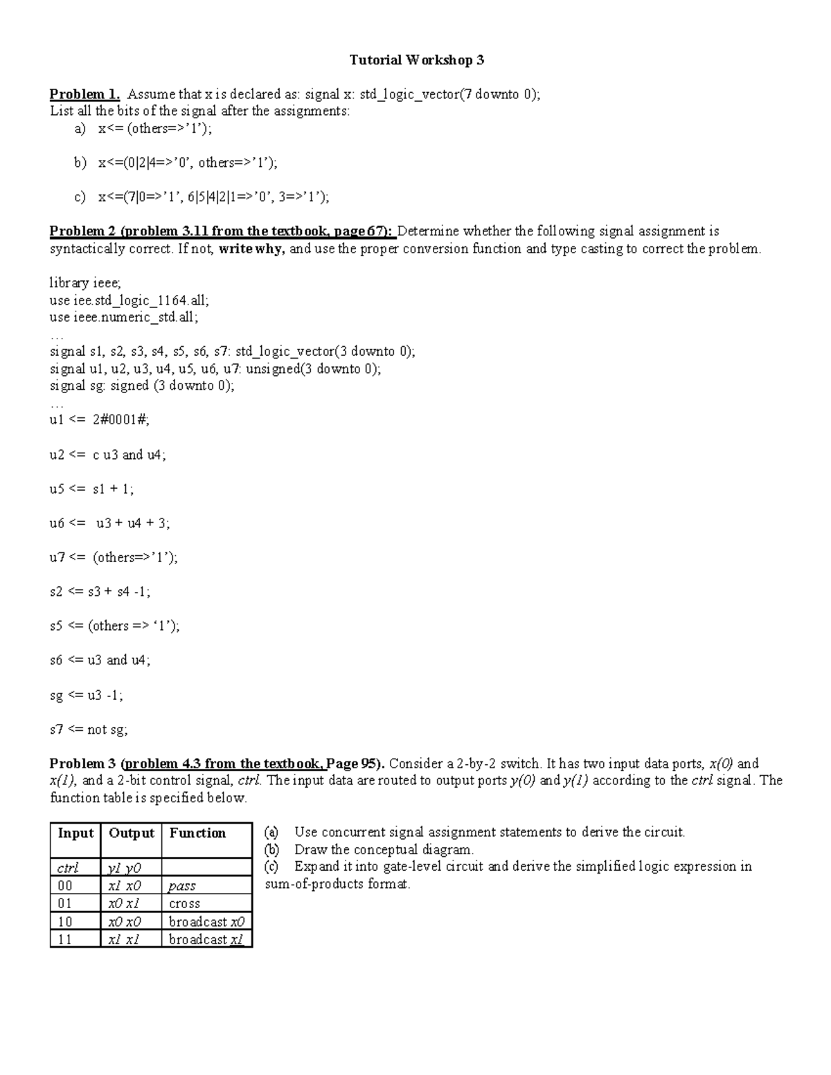 Tutorial Workshop 3 Vhdl Problems Tutorial Workshop 3 Problem 1 6017
