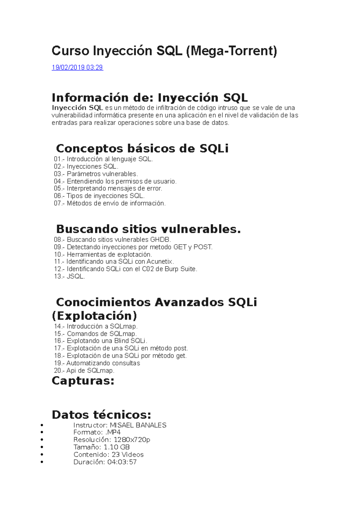 Curso Inyección SQL - Curso Inyección SQL (Mega-Torrent) 19/02/2019 03 ...