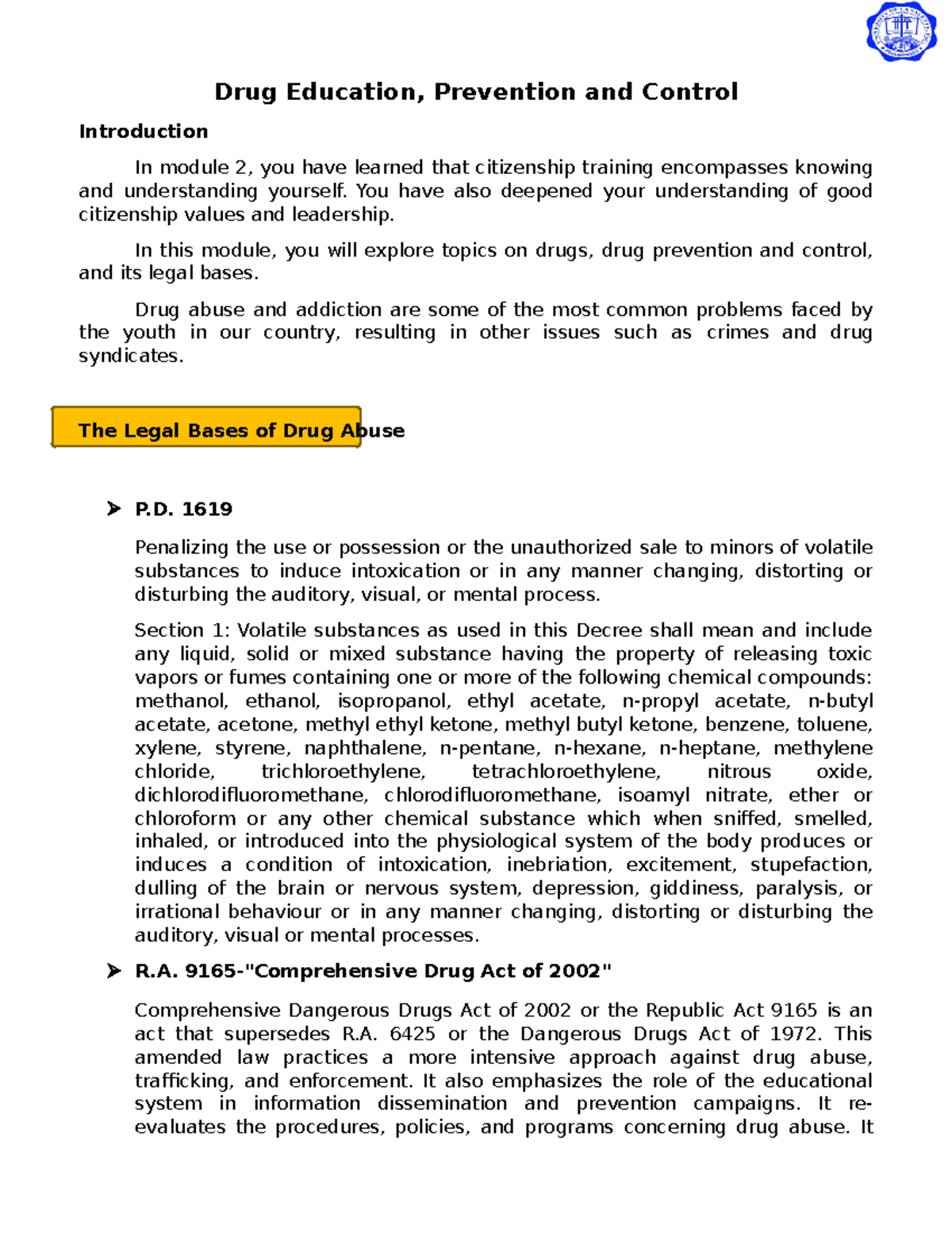 Module 3 Drug Education Prevention and Control - Drug Education ...