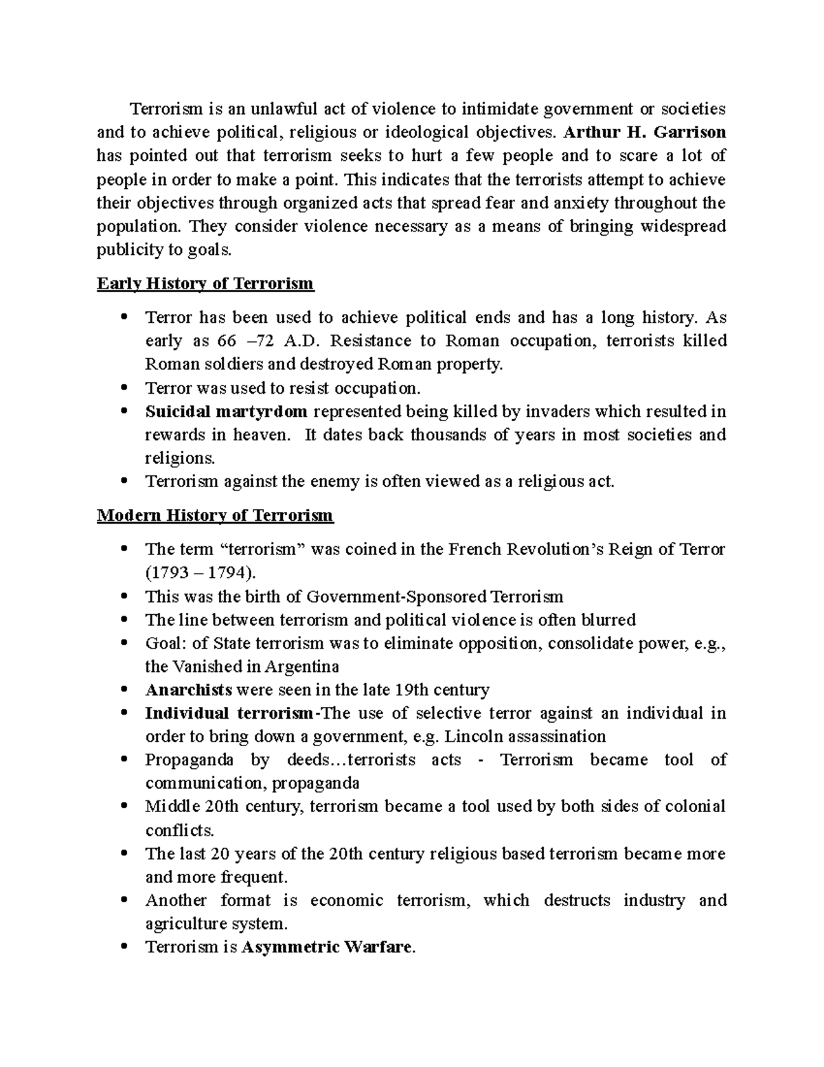 Terrorism - Grade: A - Terrorism is an unlawful act of violence to ...