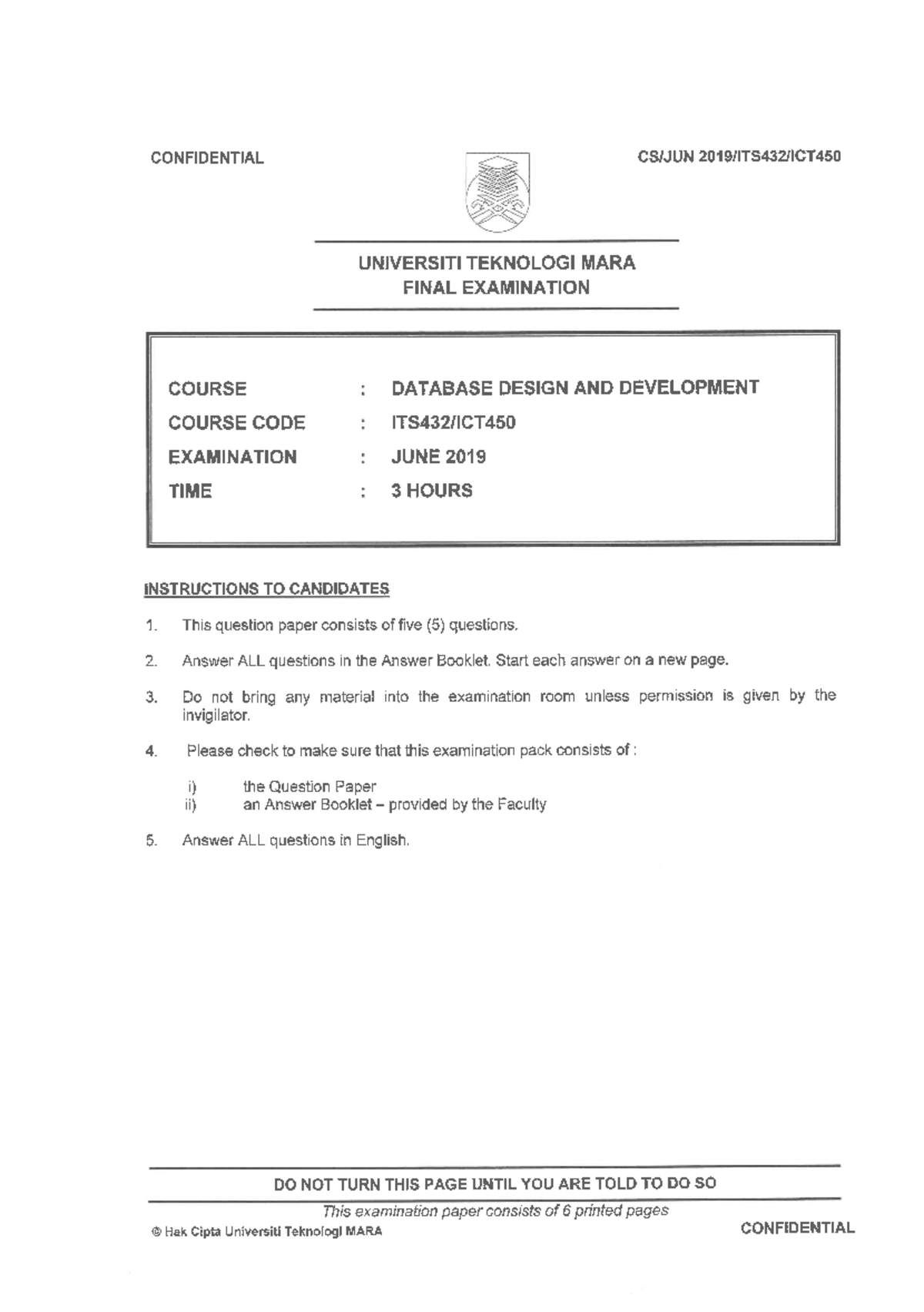 ITS432 ICT450 - semoga membantu - Database Design and Development - Studocu