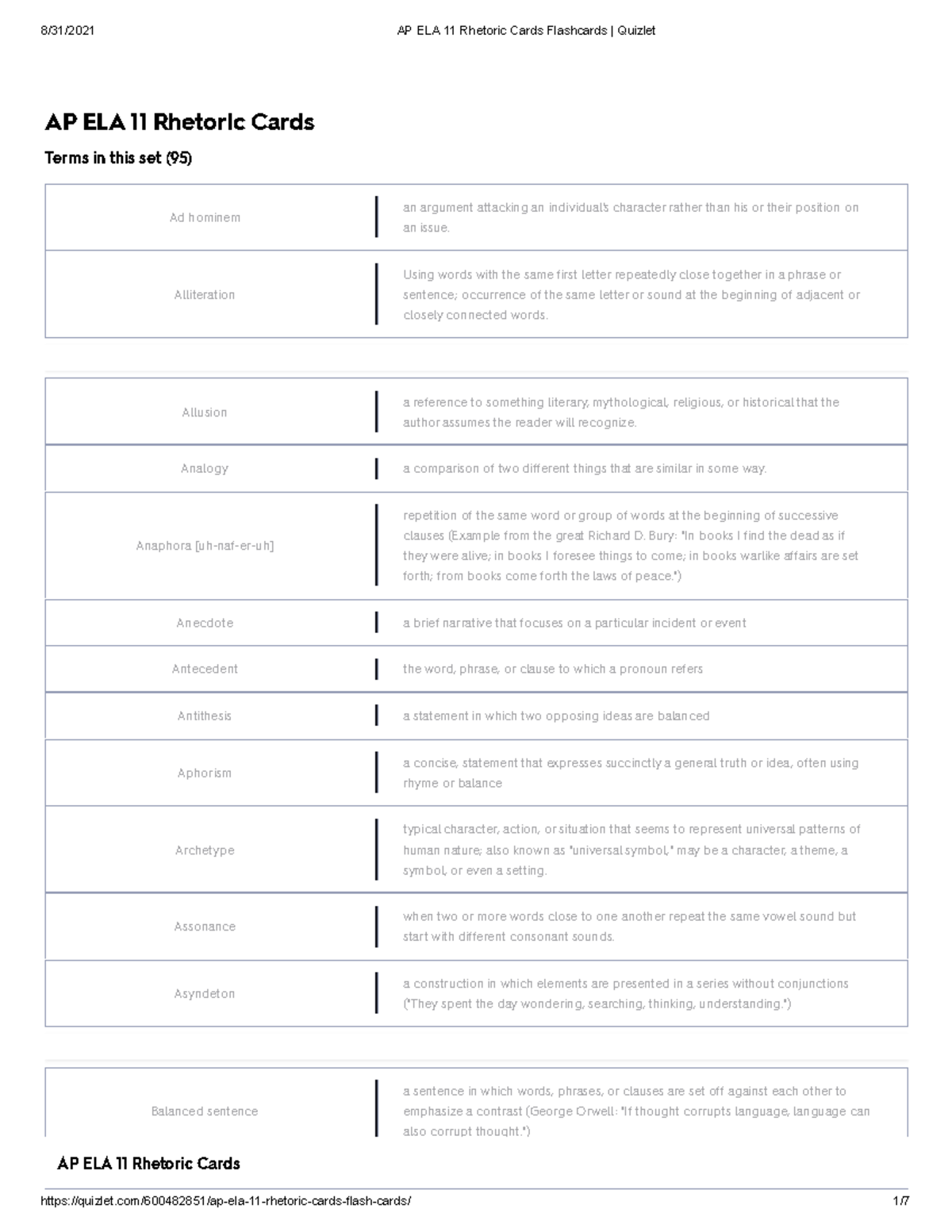 AP ELA 11 Rhetoric Cards Flashcards - AP ELA 11 Rhetoric Cards Terms in ...