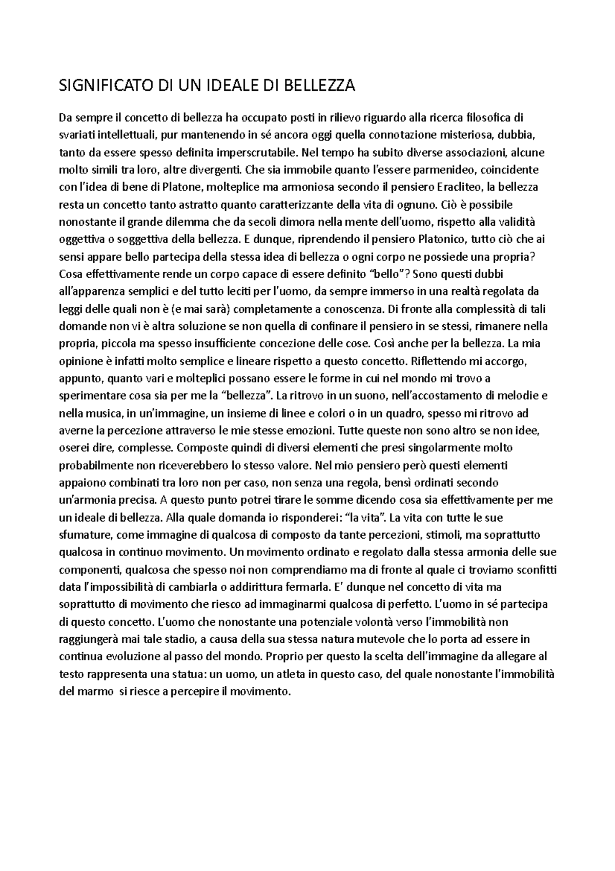 Significato DI UN Ideale DI Bellezza. giulia orefice docx 2 ...