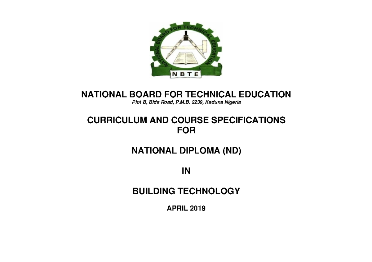 ND Building Technology - NATIONAL BOARD FOR TECHNICAL EDUCATION Plot B ...