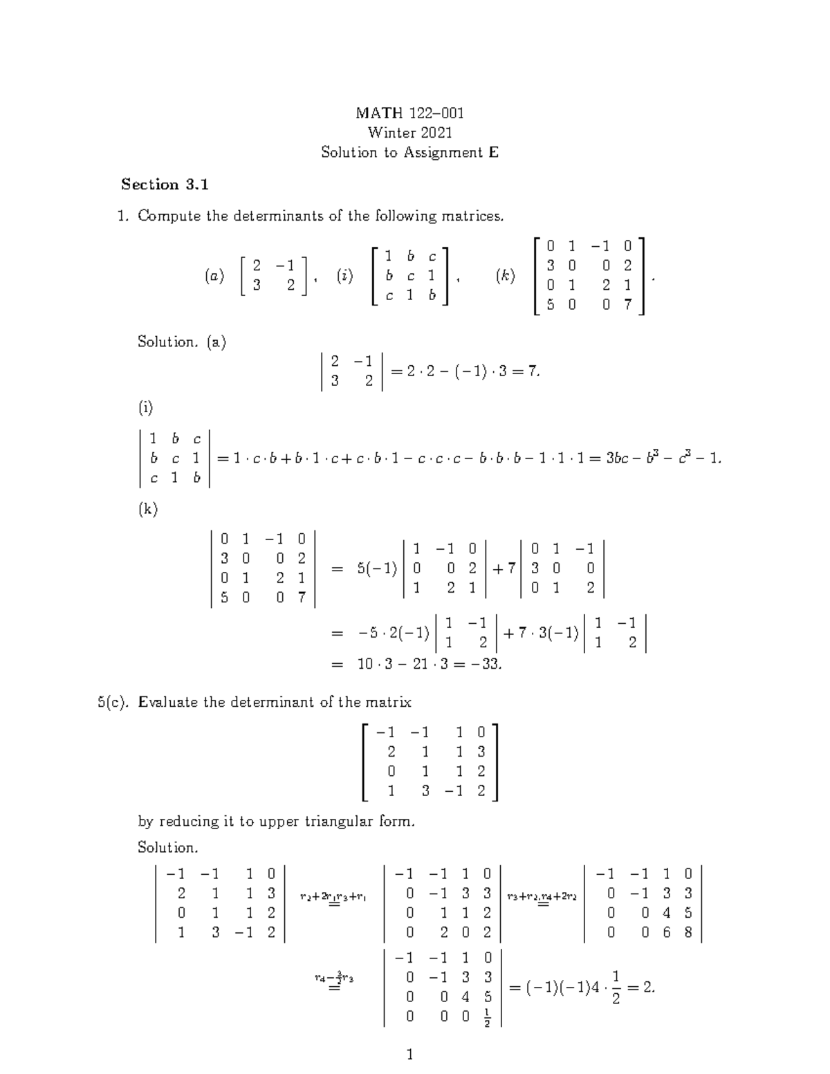 Math 122 practice assignment 5 solutions - MATH 122– Winter 2021 ...