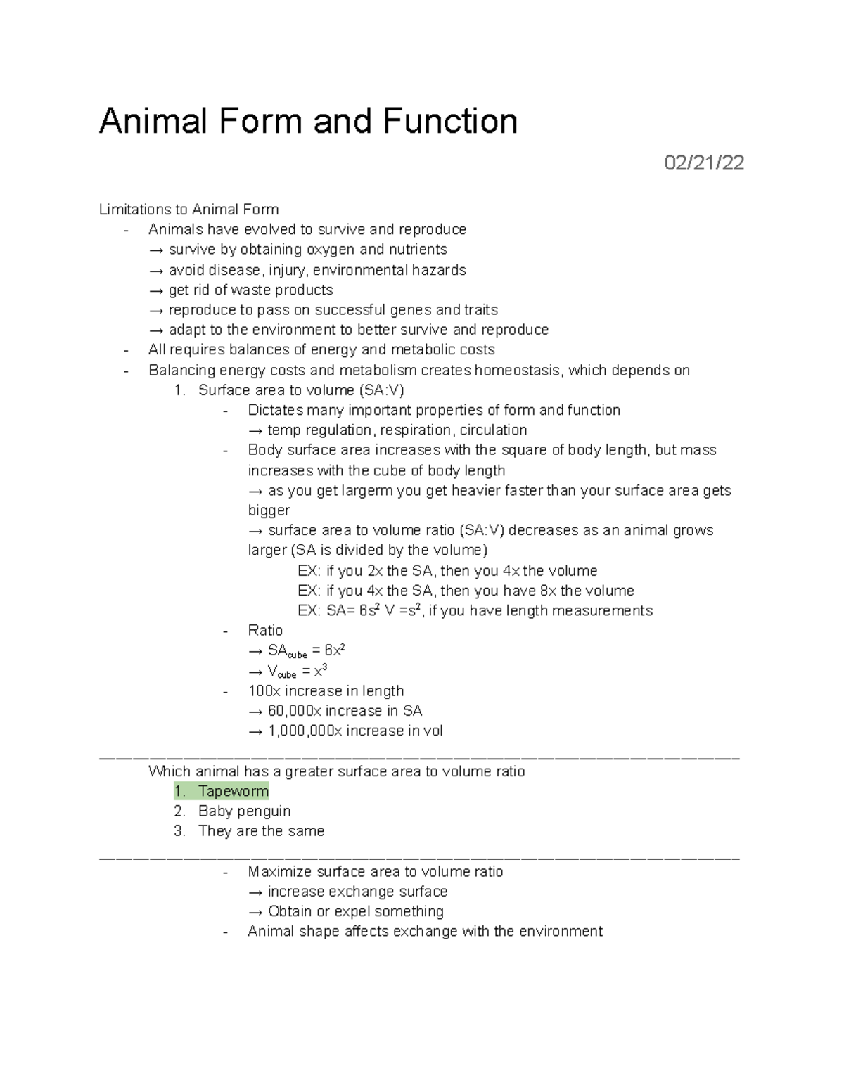 Animal Form and Function - Animal Form and Function 02/21/ Limitations ...