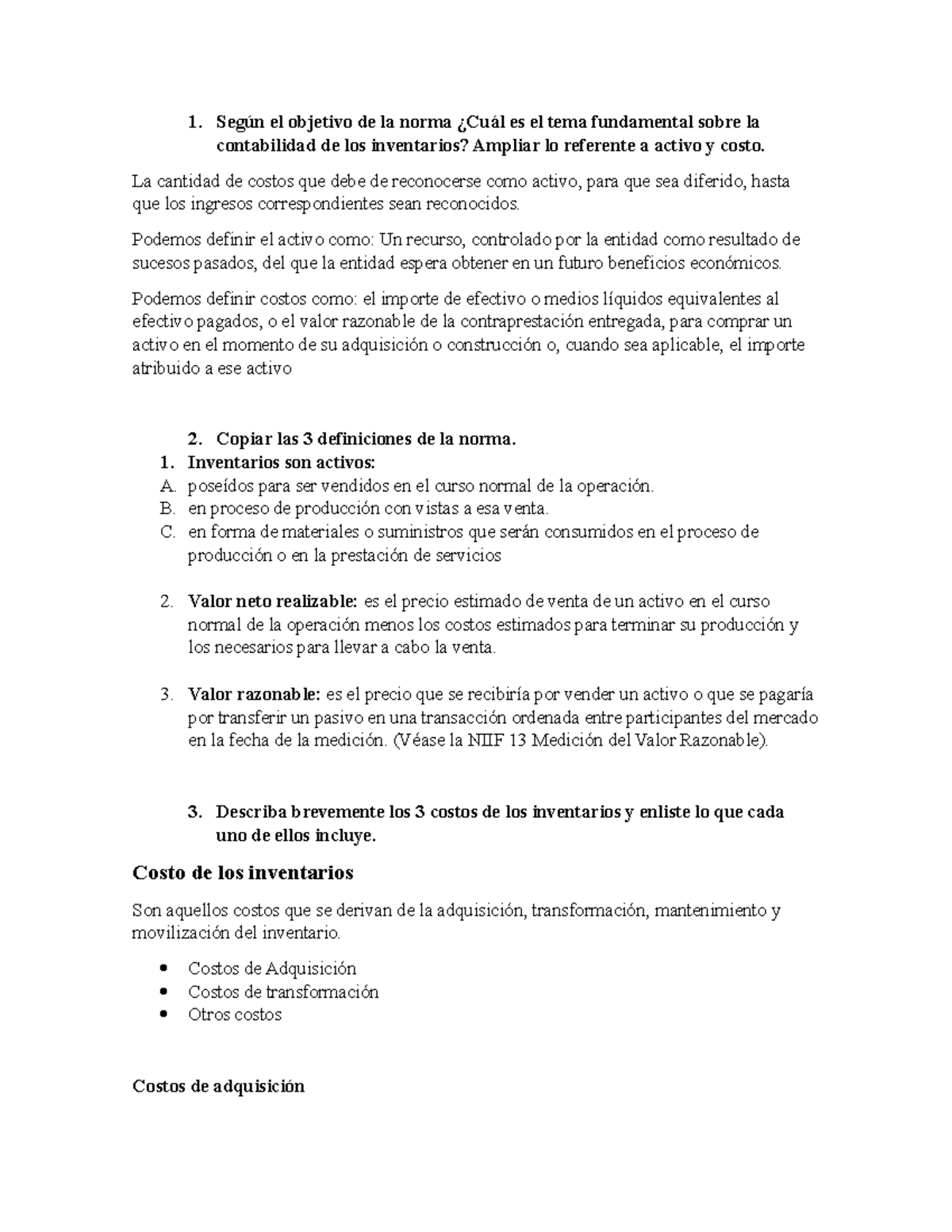 Resumen NIC 2, segun lineamientos establecidos - 1. Según el objetivo ...