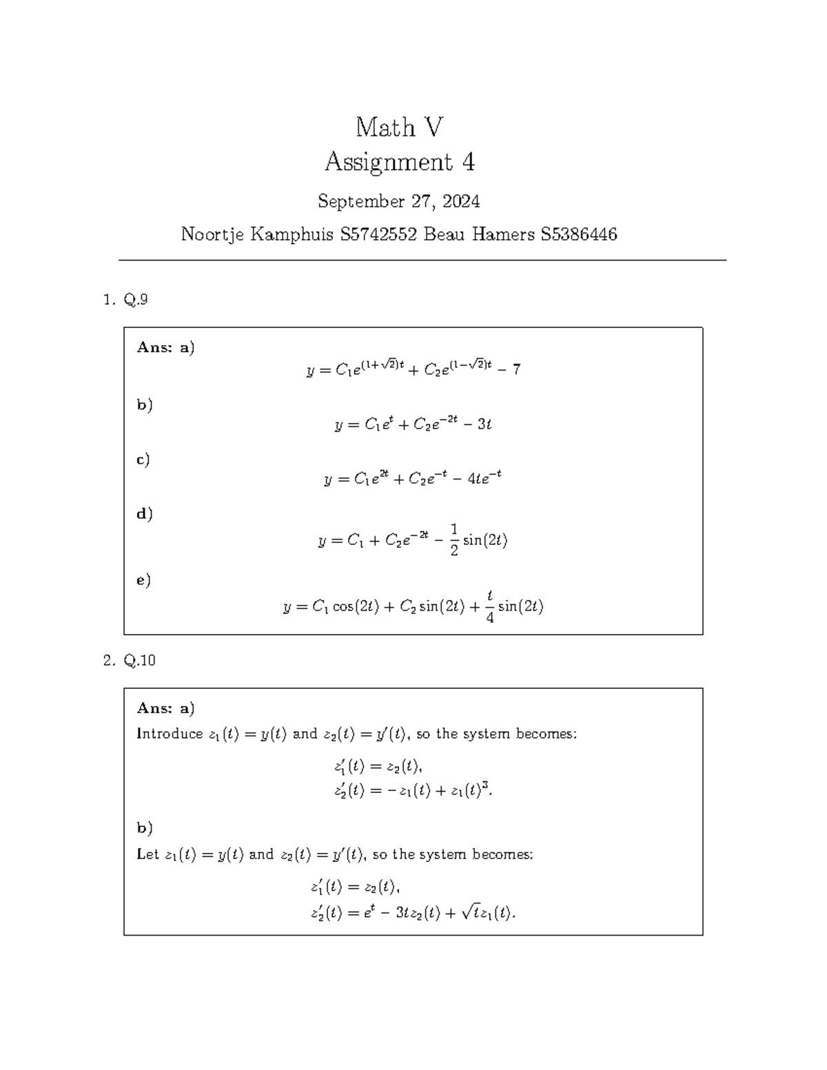 Assignments 4 - assigment 4 math V - Math V Assignment 4 September 27 ...