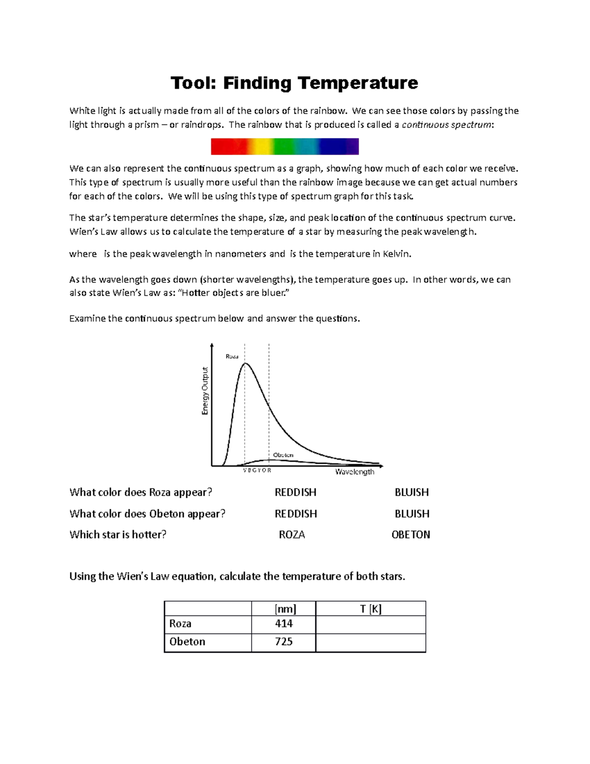 Microtask 10 - Temperature - Tool: Finding Temperature White light is ...