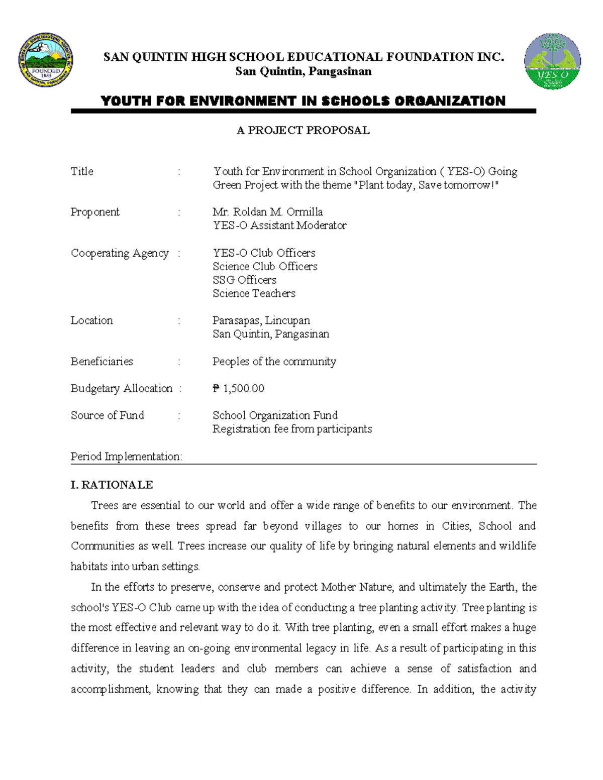 419908276 Yes o Tree Planting Proposal - SAN QUINTIN HIGH SCHOOL ...