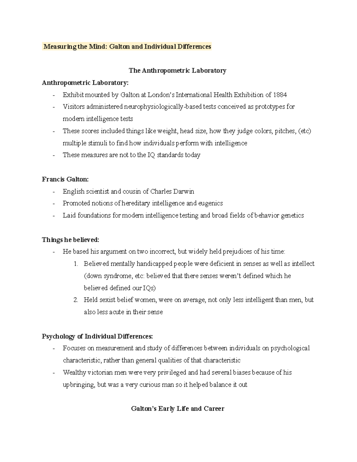 Measuring the Mind Galton and Individual Differences - Believed ...