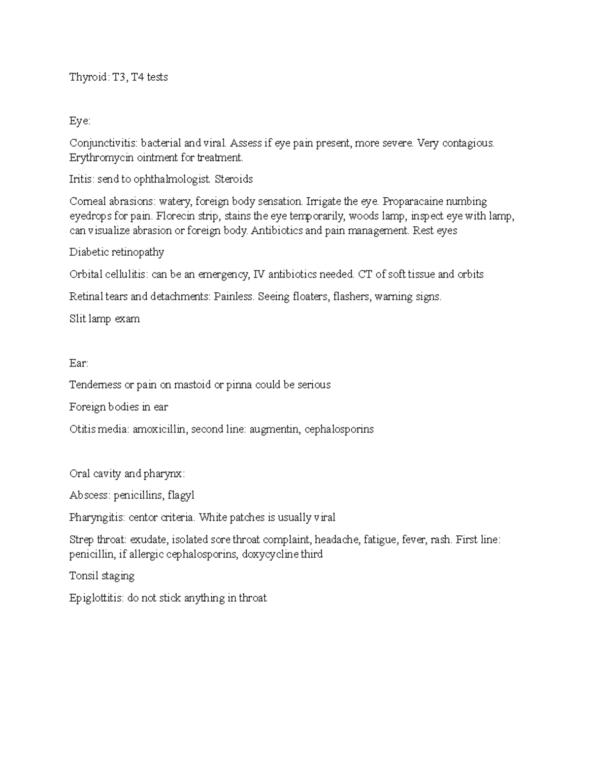 Heent notes - head ears eye neck throat - Thyroid: T3, T4 tests Eye ...