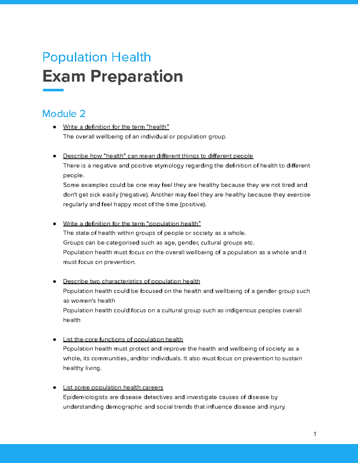 Population Health Exam Prep Notes - Population Health Exam Preparation ...