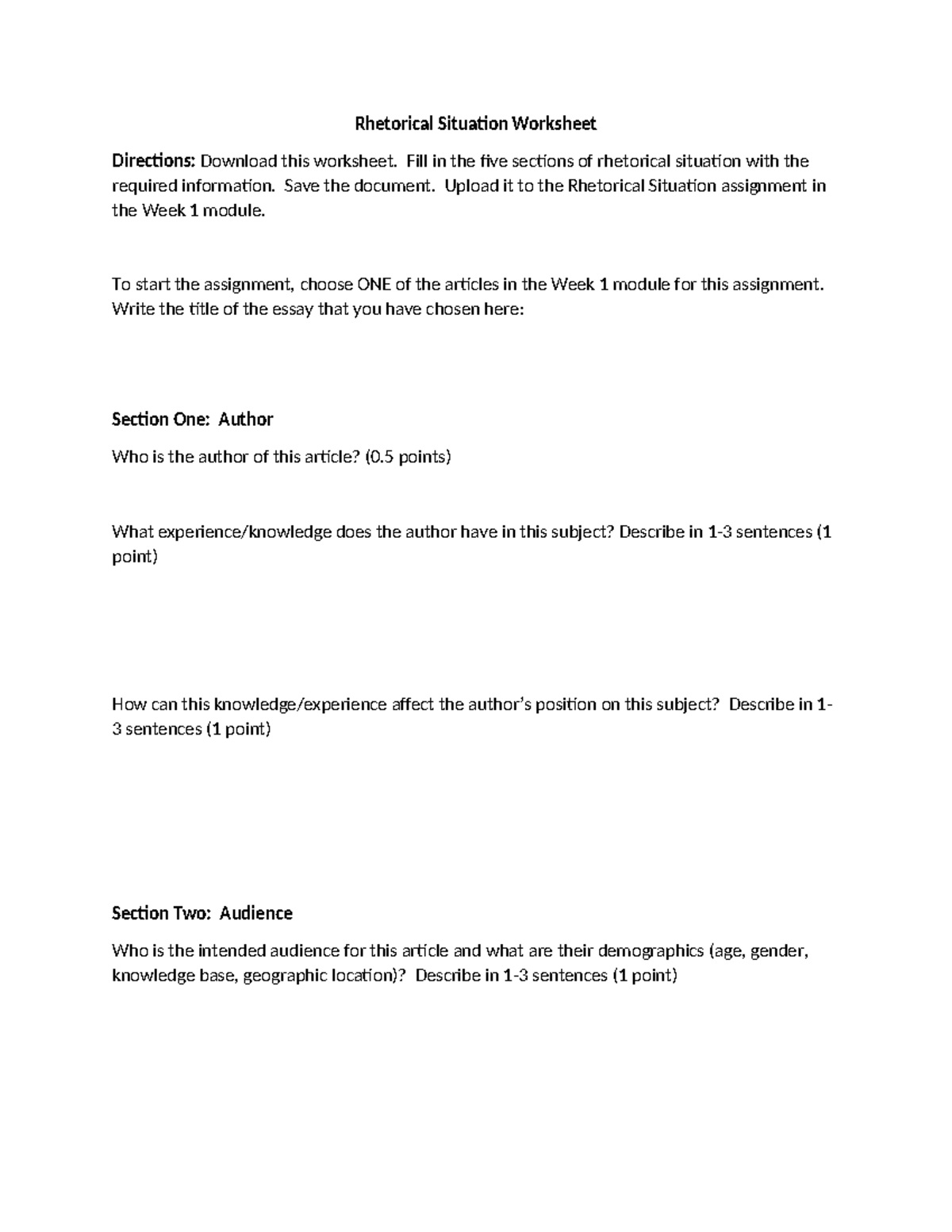 Rhetorical situation worksheet - Rhetorical Situation Worksheet ...