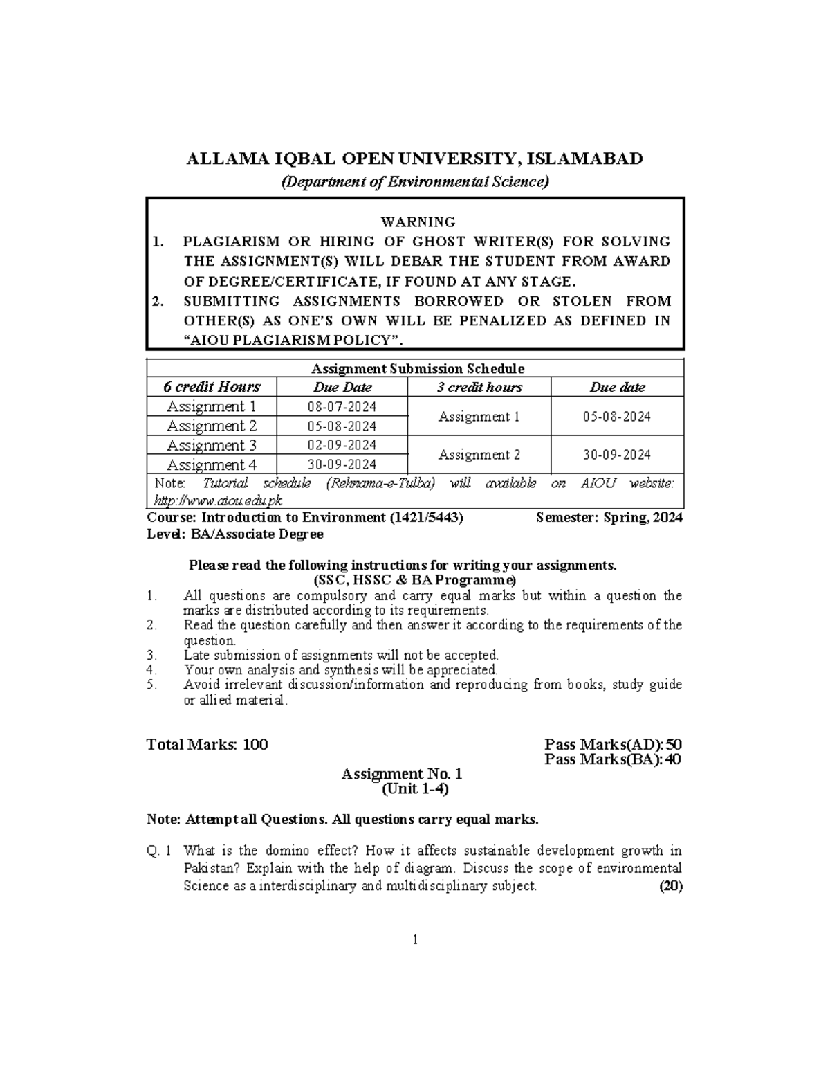 1421 - 1431 - ALLAMA IQBAL OPEN UNIVERSITY, ISLAMABAD (Department of ...