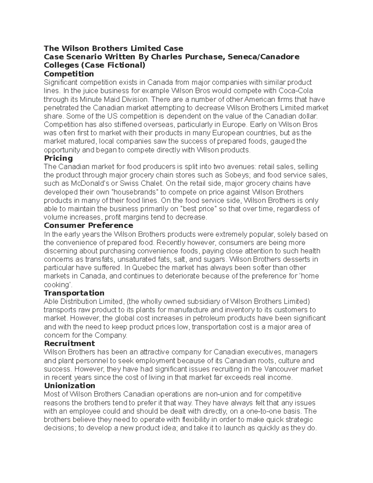 The Wilson Brothers Limited Case2 - In the juice business for example ...