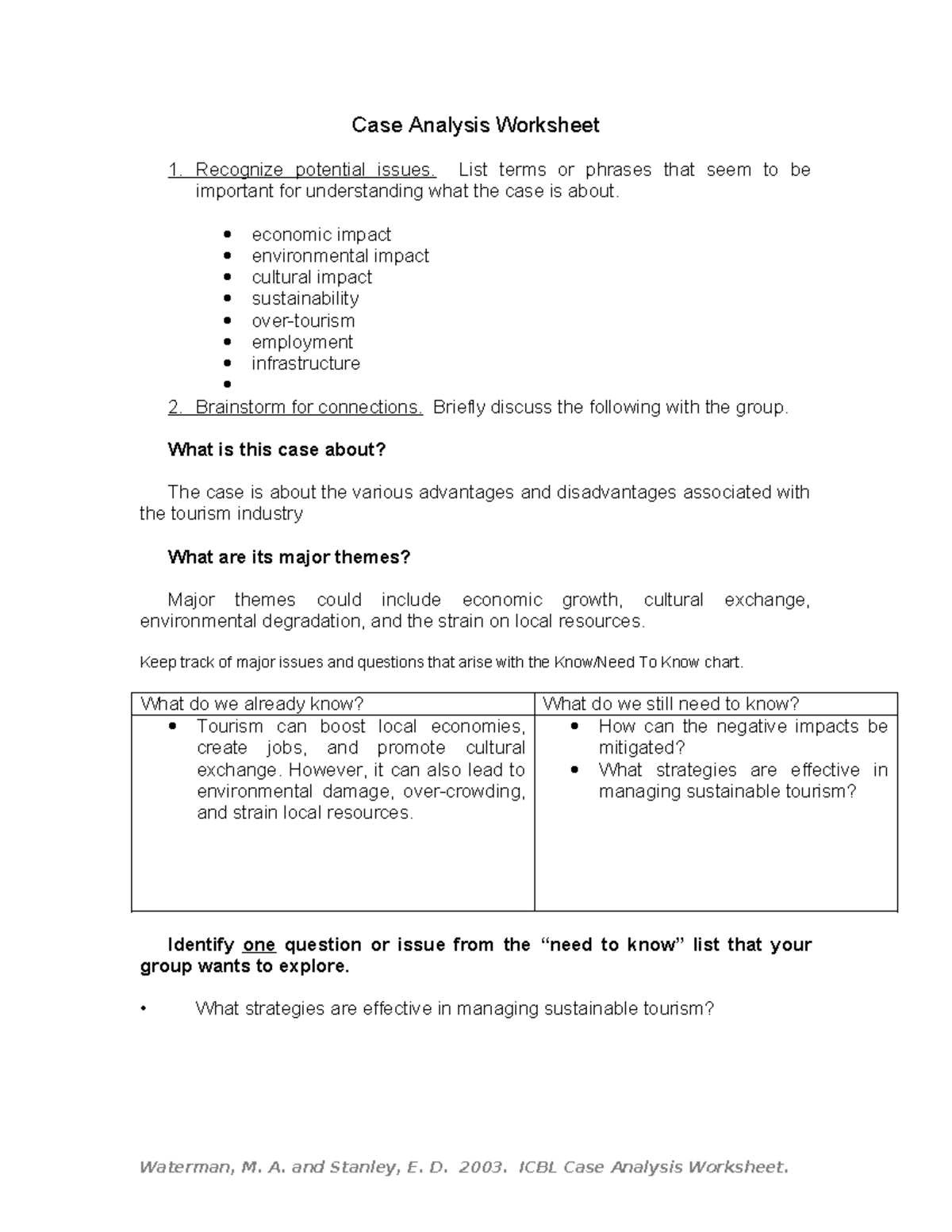Case-Analysis-Worksheet (advantage and disadvantage of tourism) - Case ...