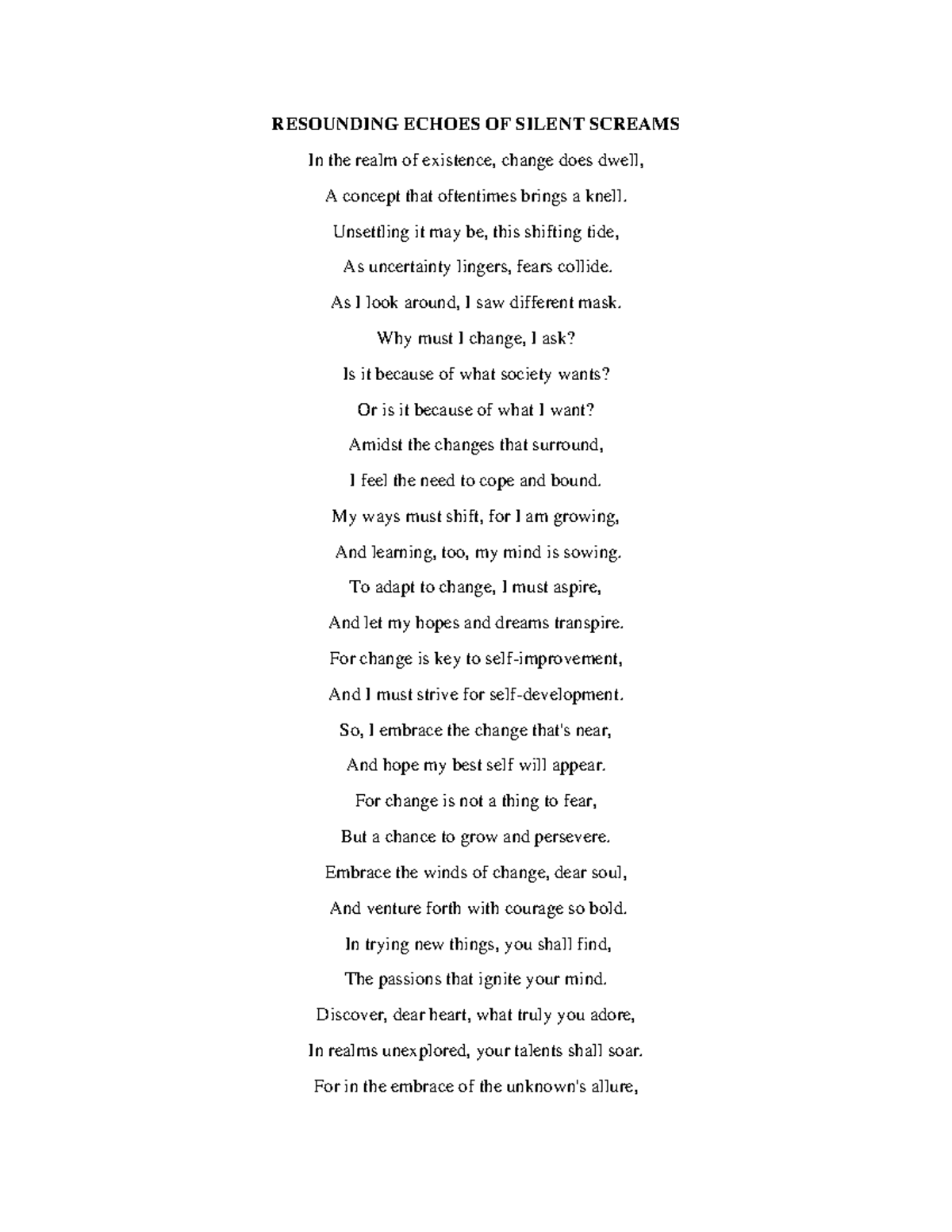 Why must I change - this is a poem - RESOUNDING ECHOES OF SILENT ...