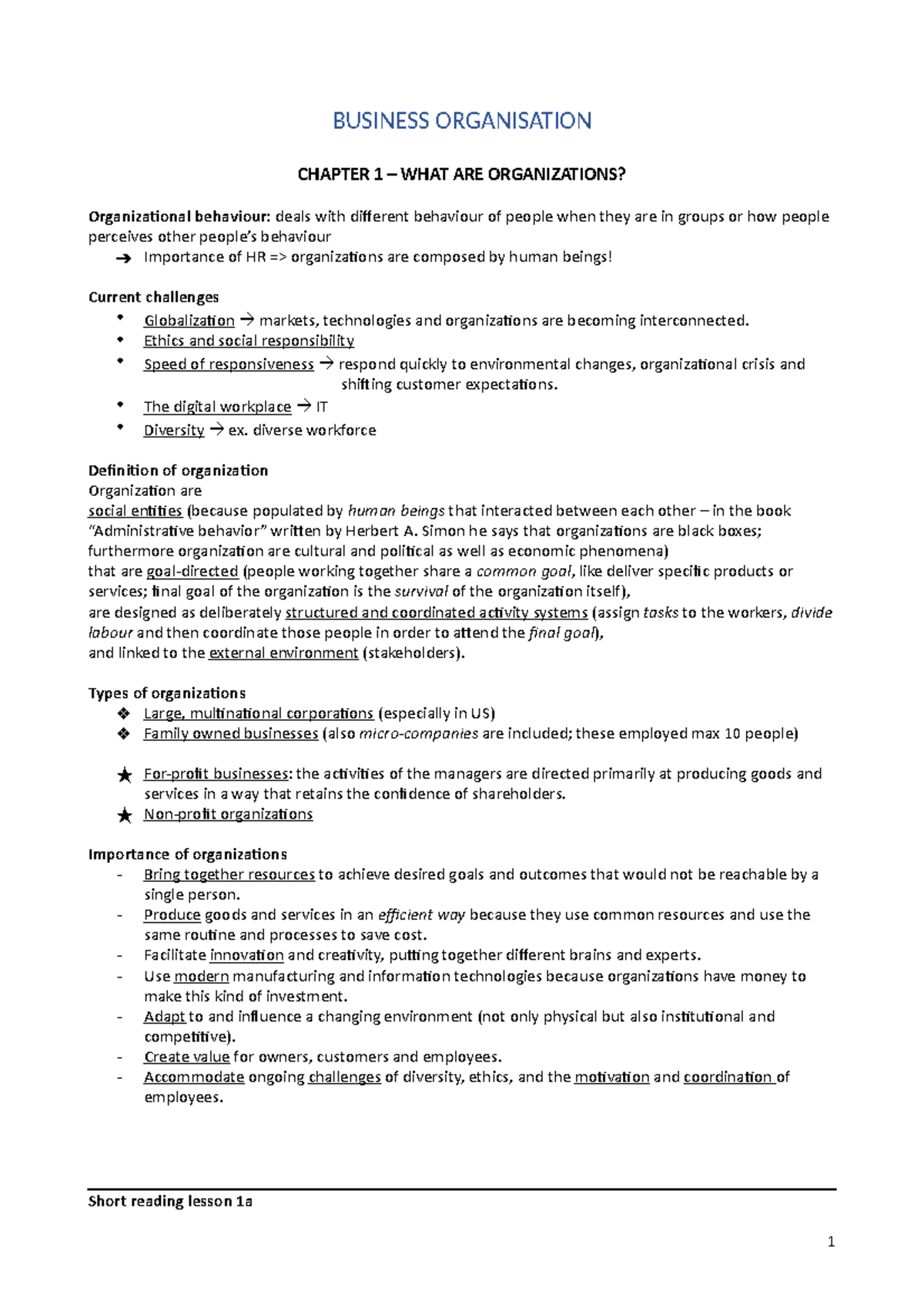 Business Organisation - BUSINESS ORGANISATION CHAPTER 1 – WHAT ARE ...