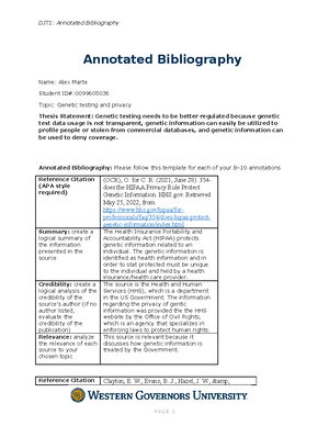 DJT1 Annotated Bibliography - Note: You may use this “Annotated ...
