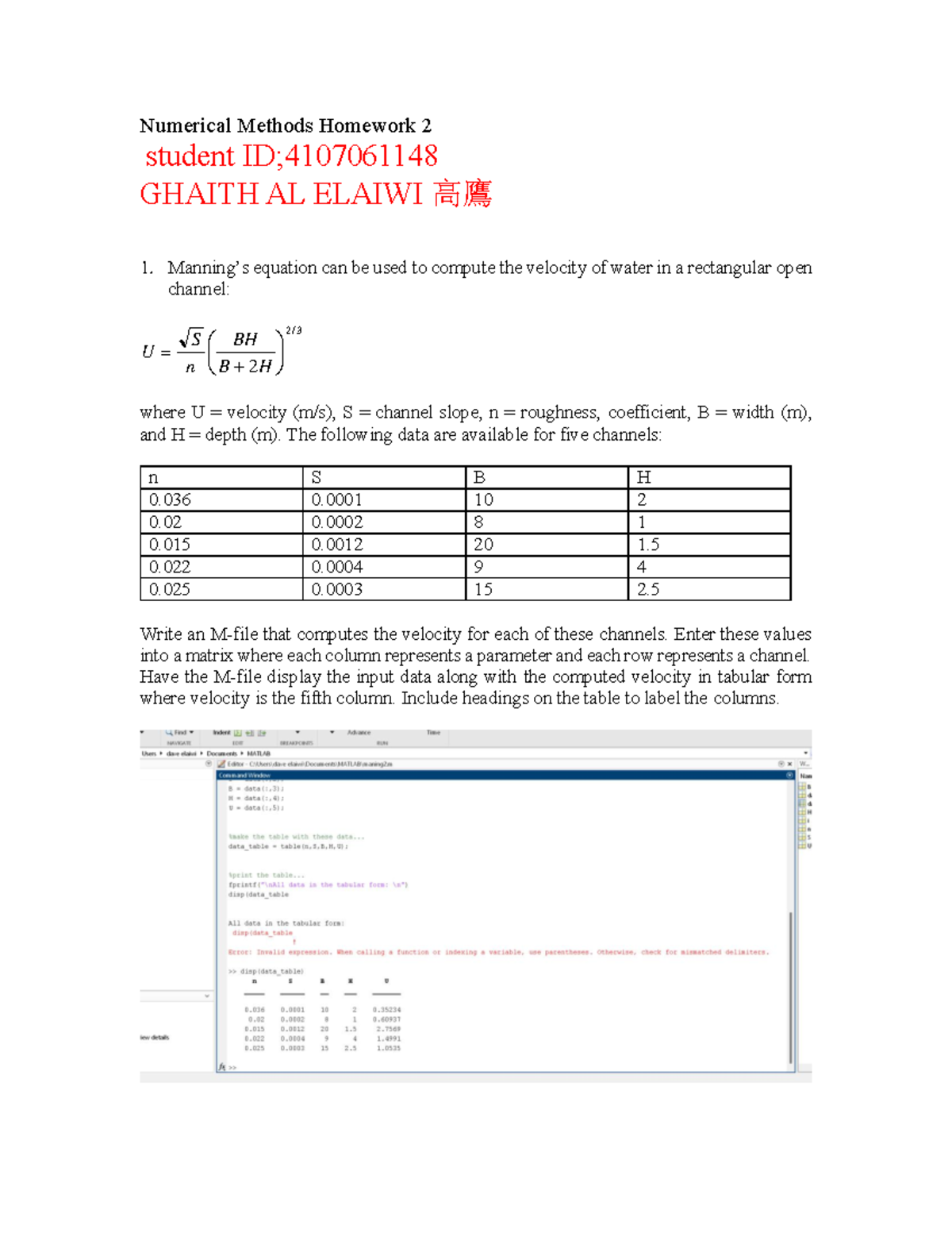 Numericalanalysis hw 2 - Numerical Methods Homework 2 student ID ...