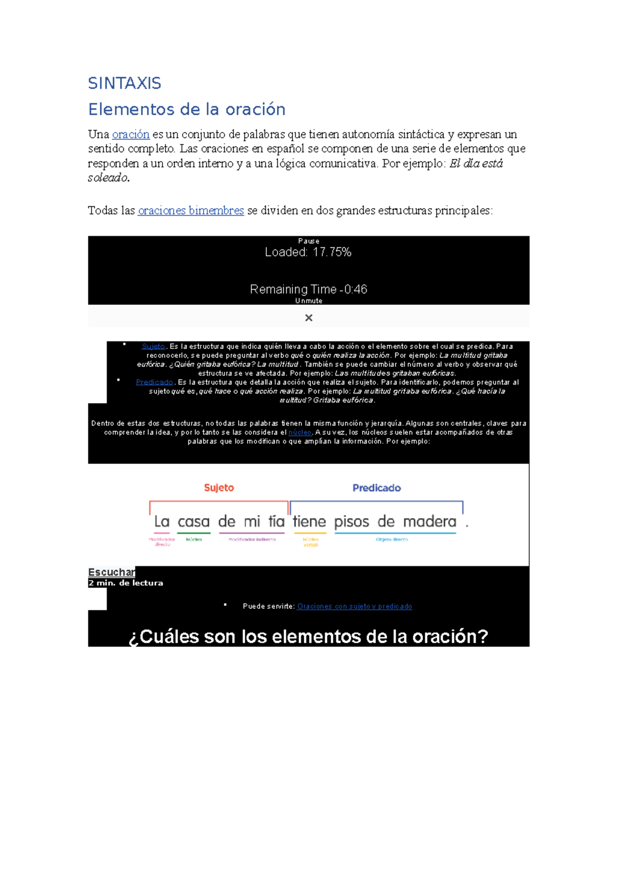 Sintaxis - SINTAXIS Elementos de la oración Una oración es un conjunto ...