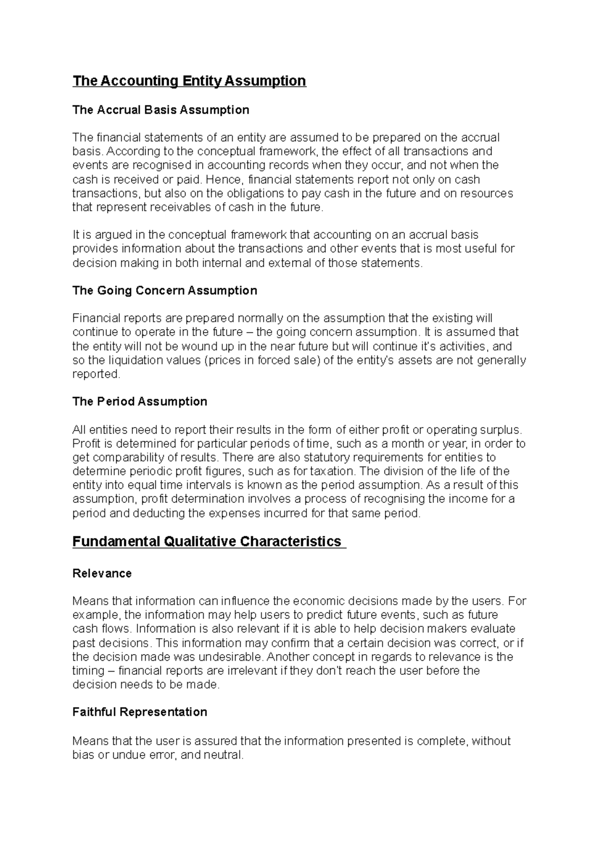 Study Notes - lecture 1 - The Accounting Entity Assumption The Accrual ...