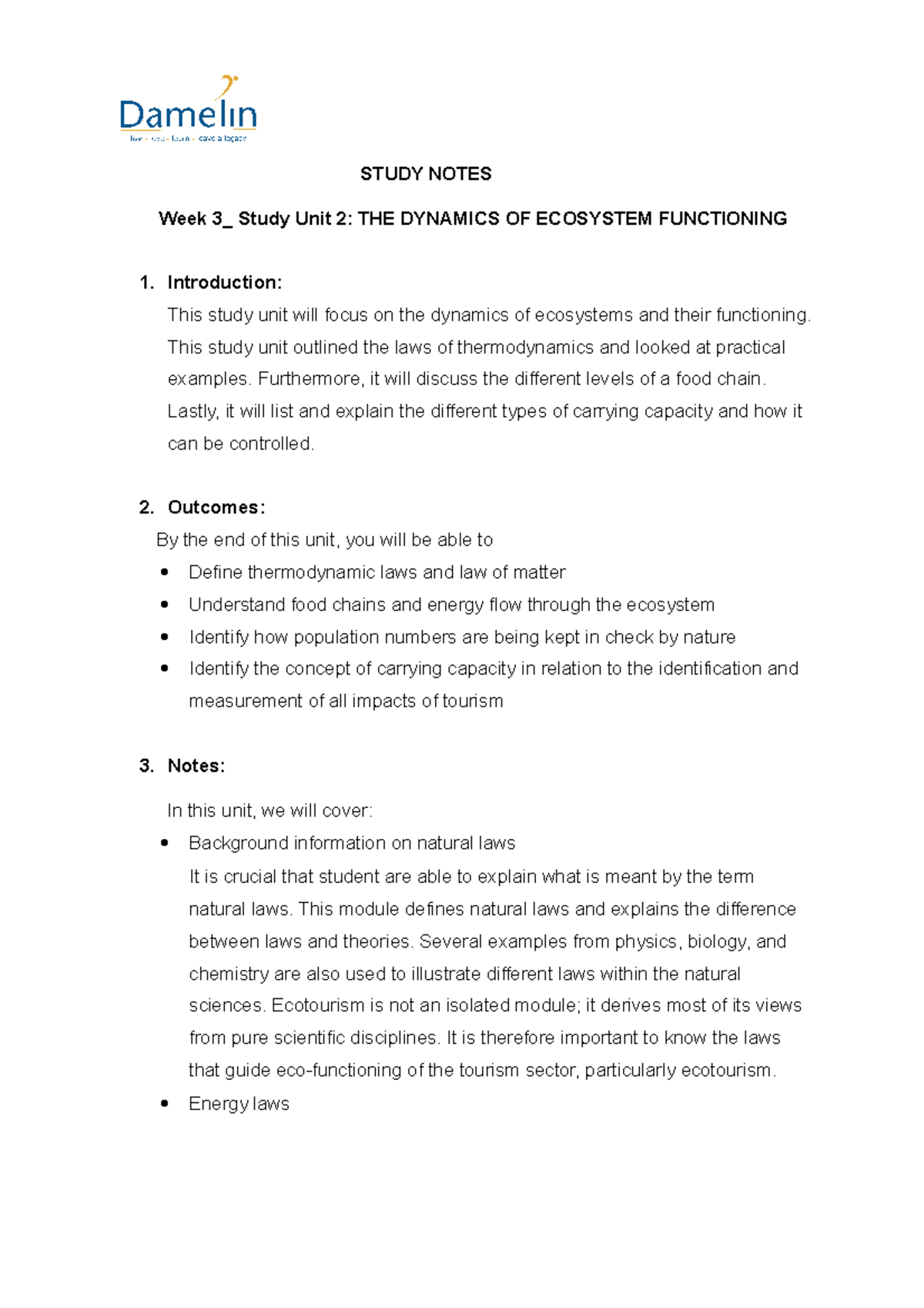 Unit 2: THE DYNAMICS OF ECOSYSTEM FUNCTIONING - Introduction: This ...