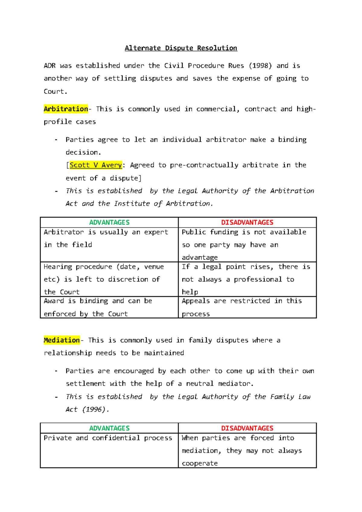 Alternative Dispute Resolution - Arbitration- This is commonly used in ...