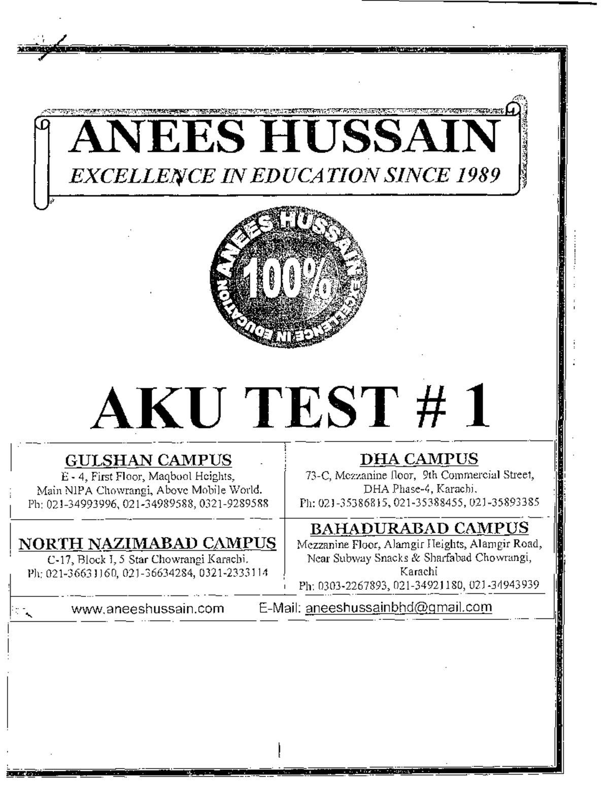 AKU Test 01 Campus 1 - It's good notes - Chemistry - Studocu