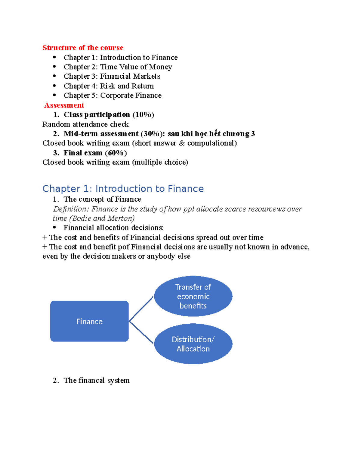 Lý thuyết tài chính - Structure of the course Chapter 1: Introduction ...