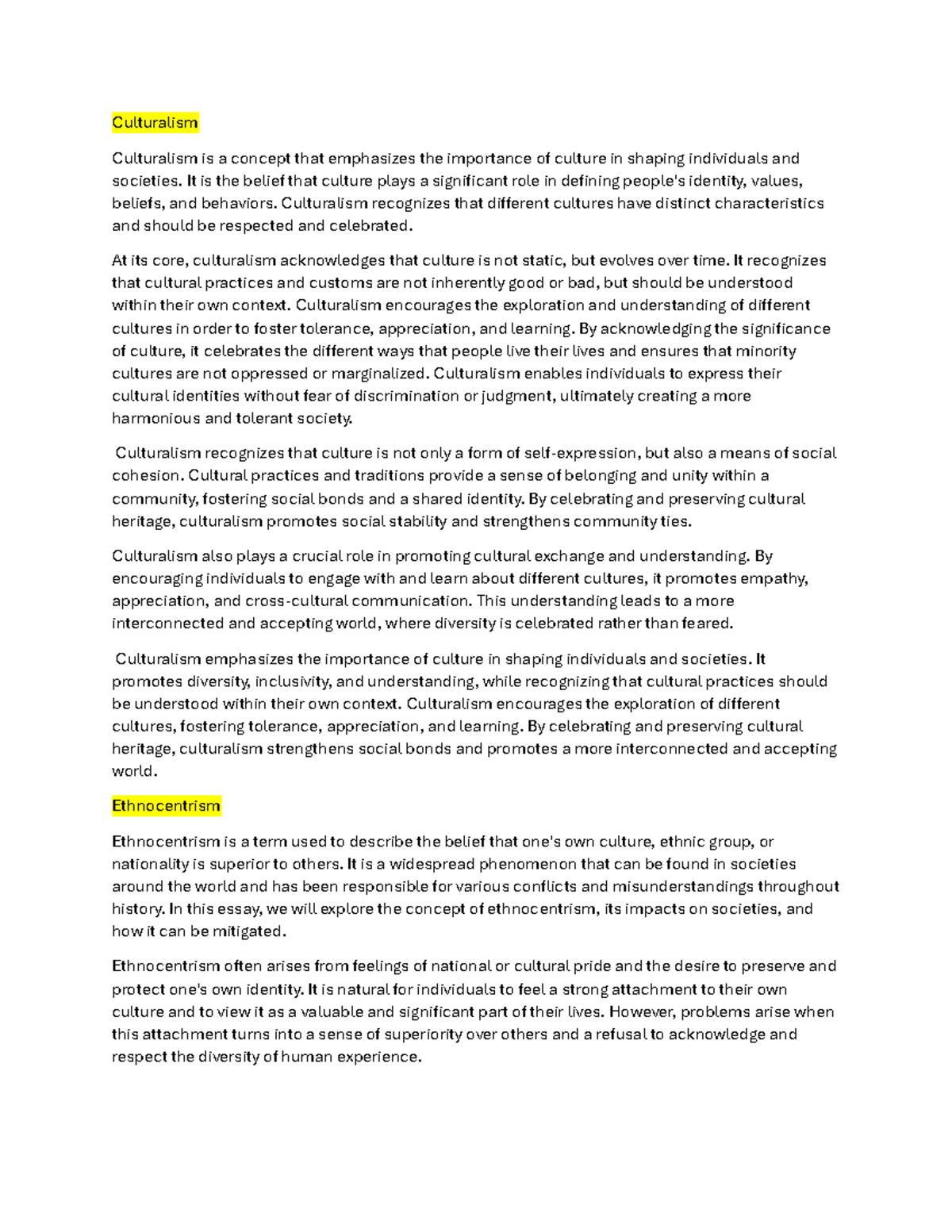 Community lecture - Culturalism Culturalism is a concept that ...