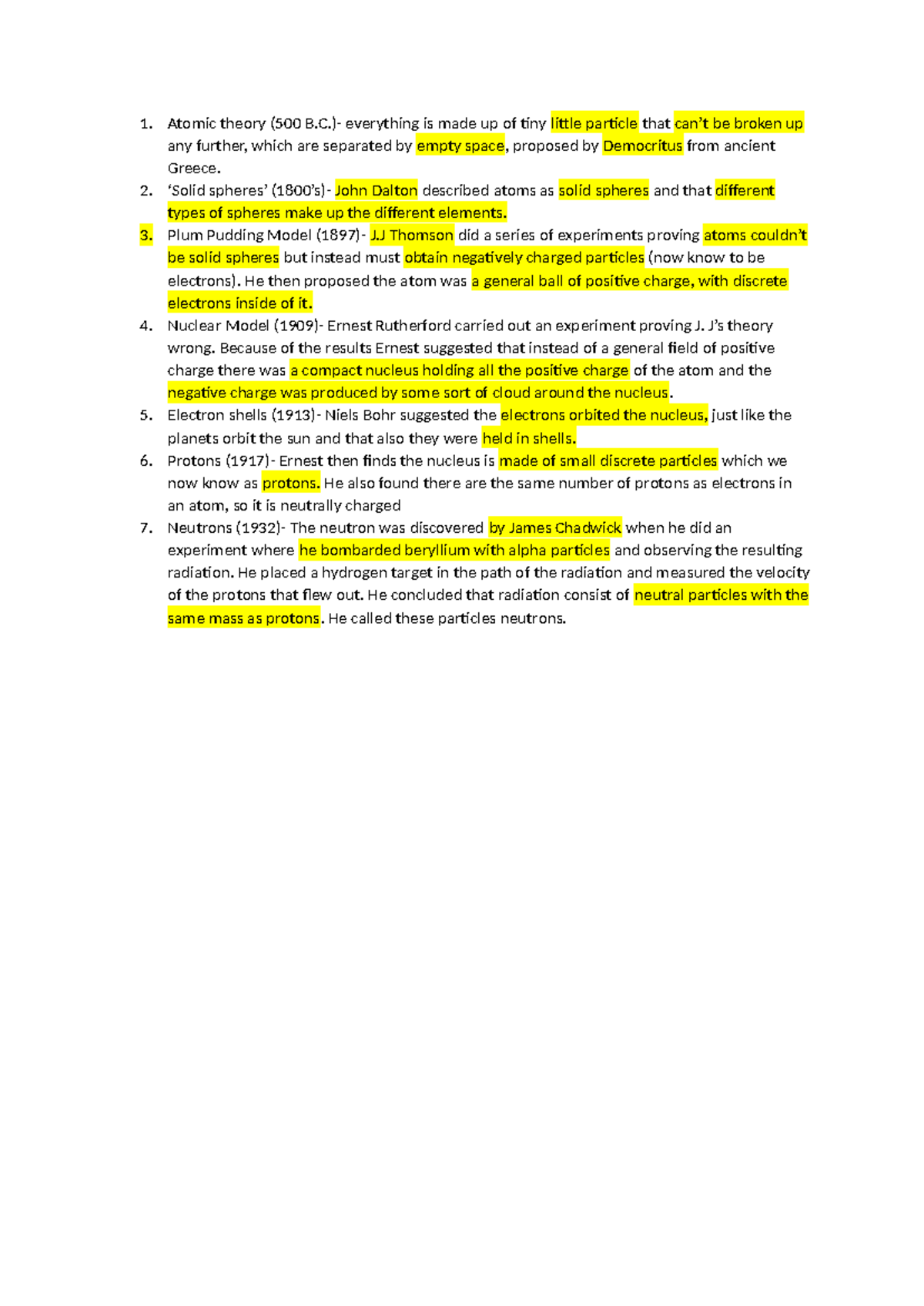 History of the atom plan - Atomic theory (500 B.)- everything is made ...