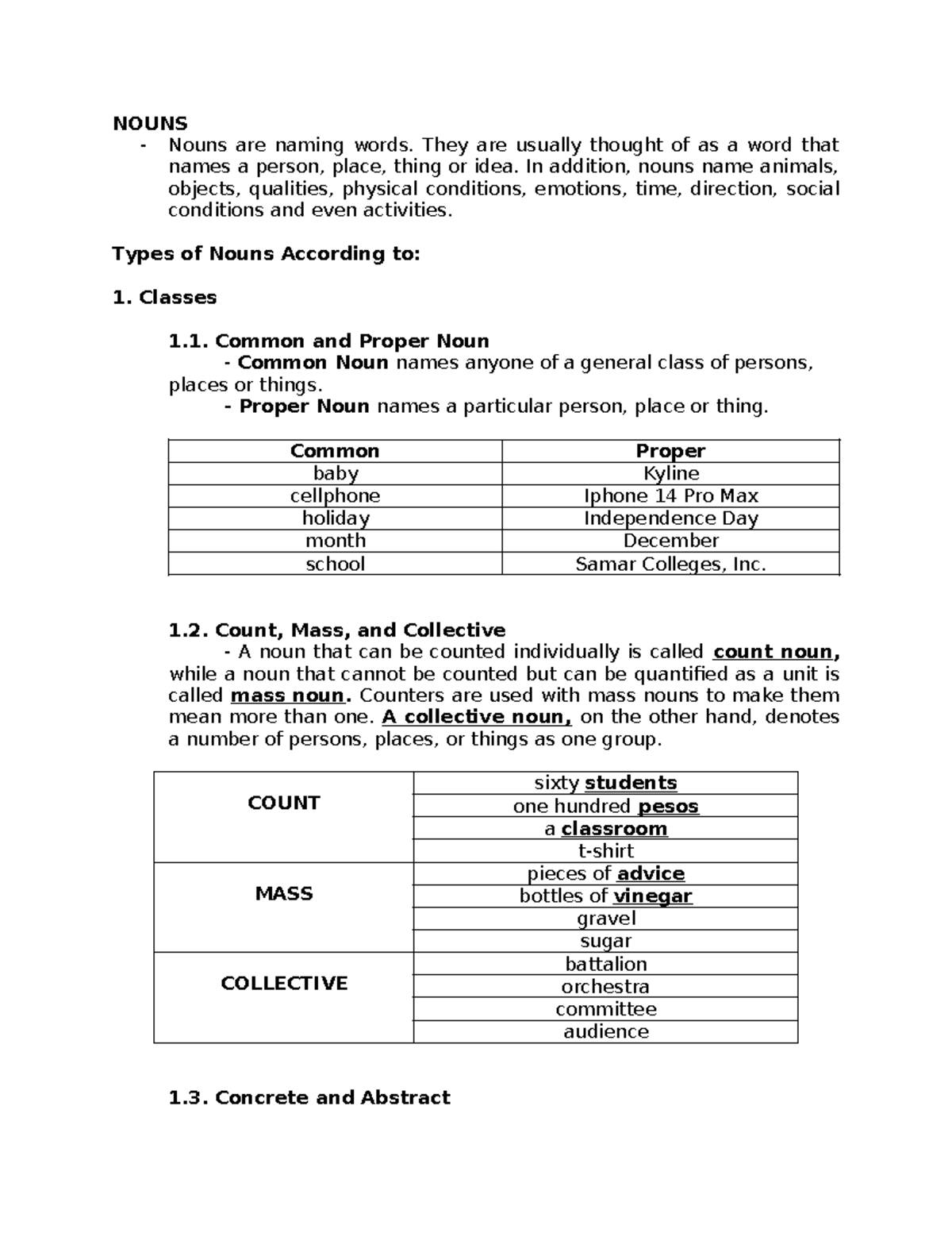 Nouns - To help students - NOUNS Nouns are naming words. They are ...