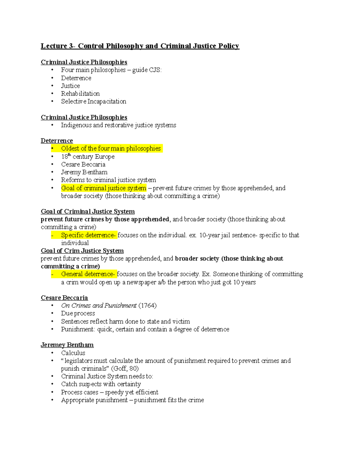 Lecture 3- control philosophy and criminal justice policy - Lecture 3 ...