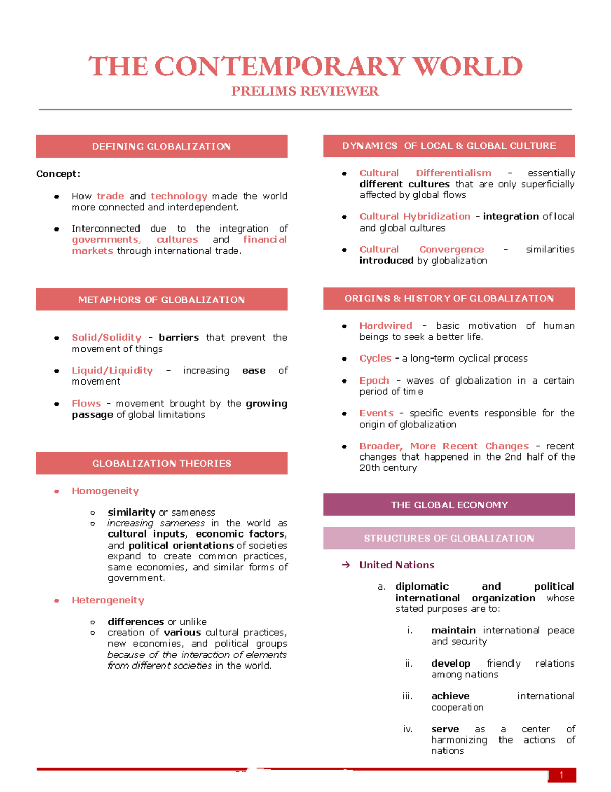 Contemp Reviewer - THE CONTEMPORARY WORLD PRELIMS REVIEWER DEFINING ...