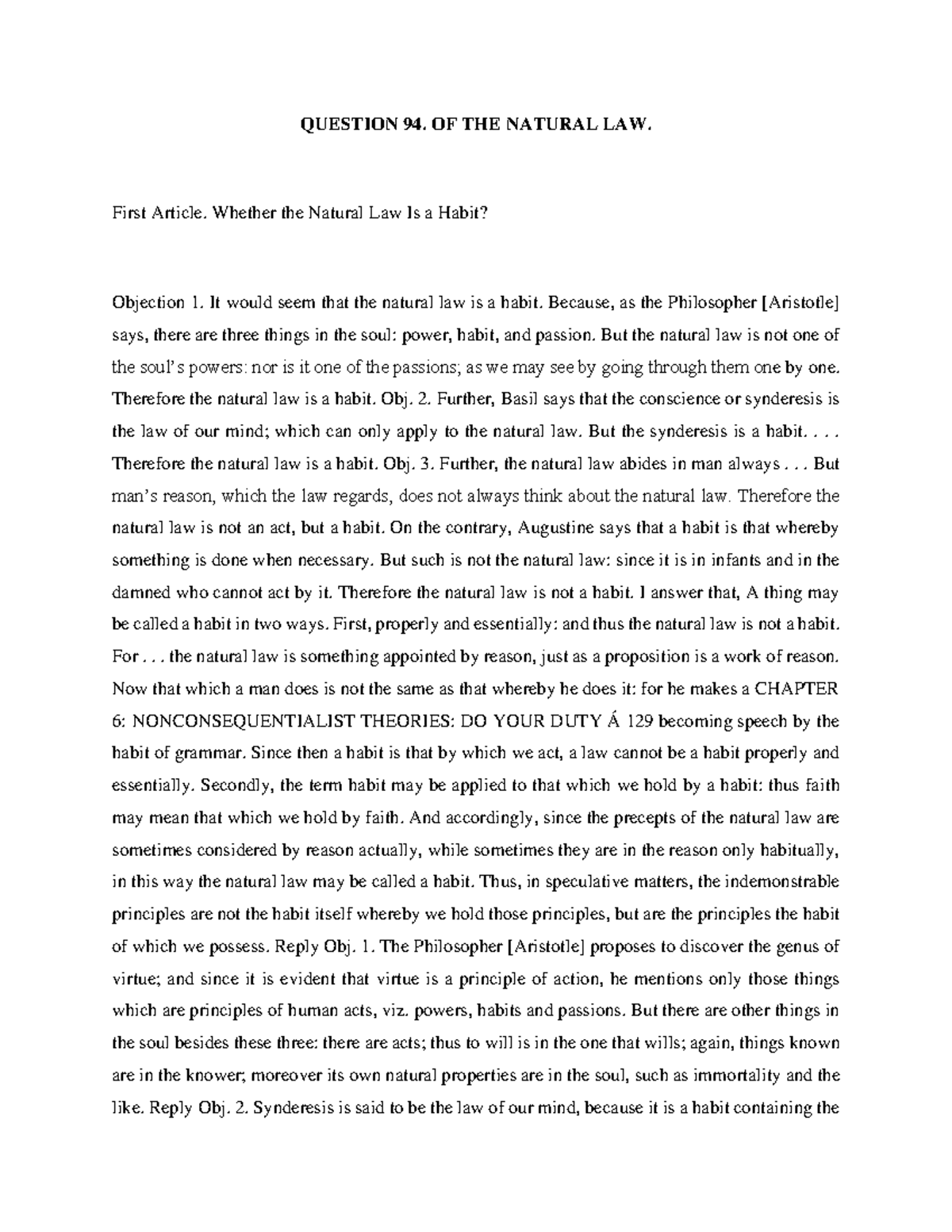 Question 94. OF THE Natural LAW - QUESTION 94. OF THE NATURAL LAW ...