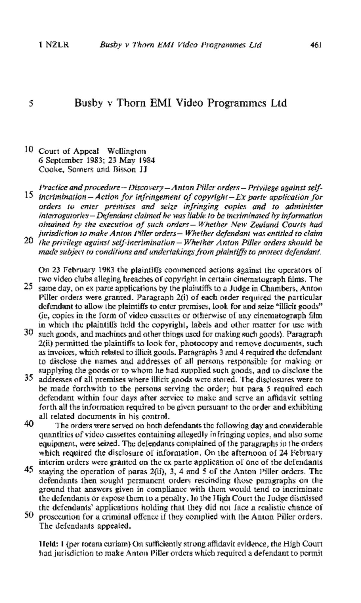 Busby v Thorn EMI Video Programmes Ltd - On 23 February 1983 the plaintiffs commenced actions ...