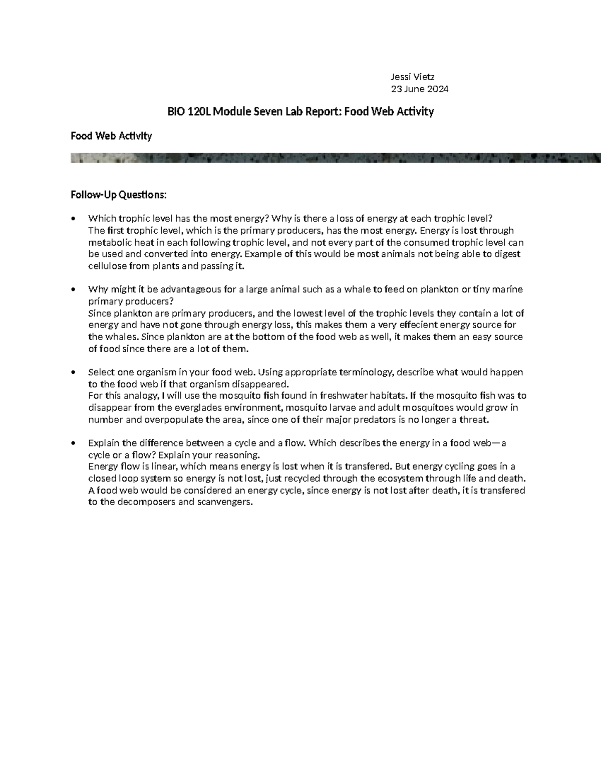 BIO 120L Module Seven Food Web Activity Lab Report - Jessi Vietz 23 ...
