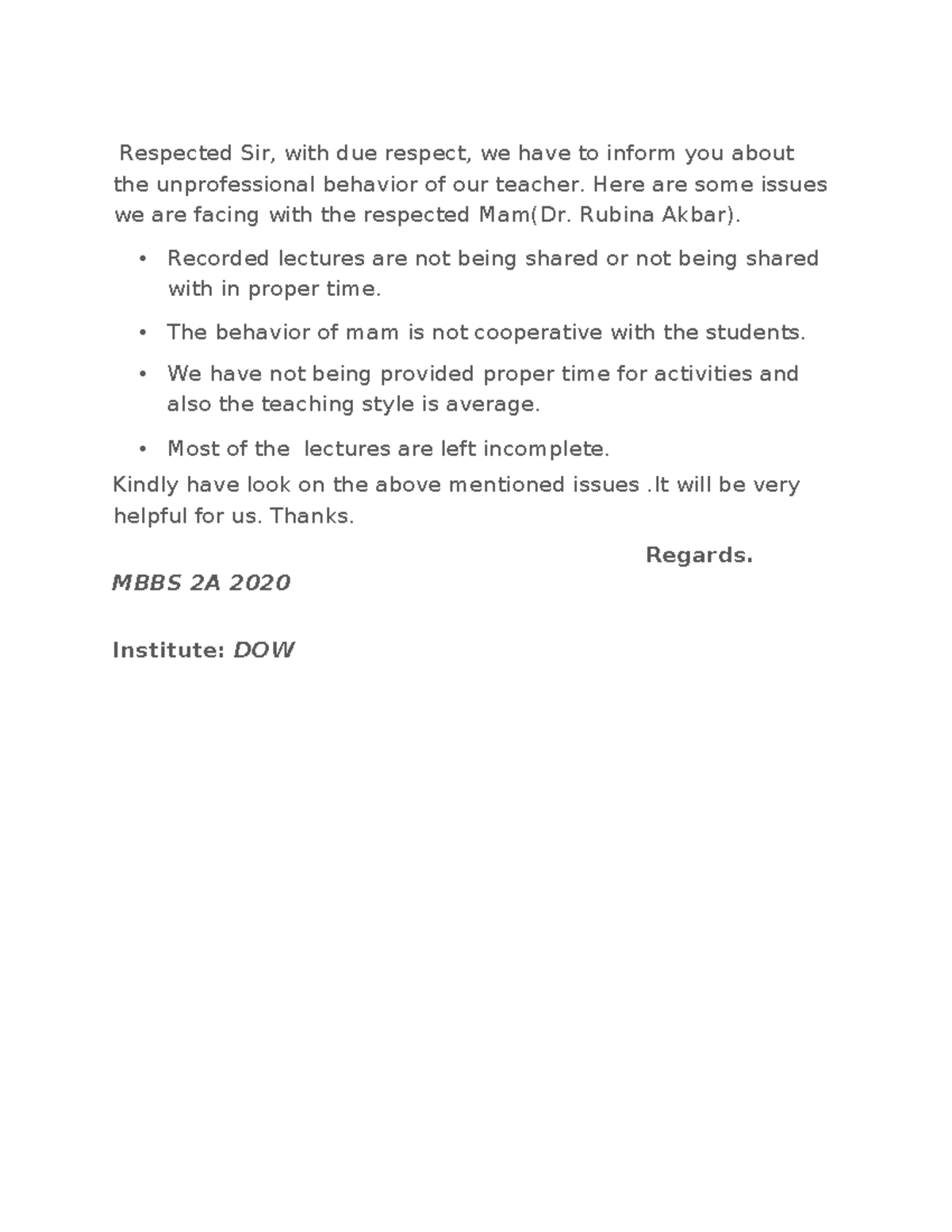 Document - Respected Sir, with due respect, we have to inform you about ...