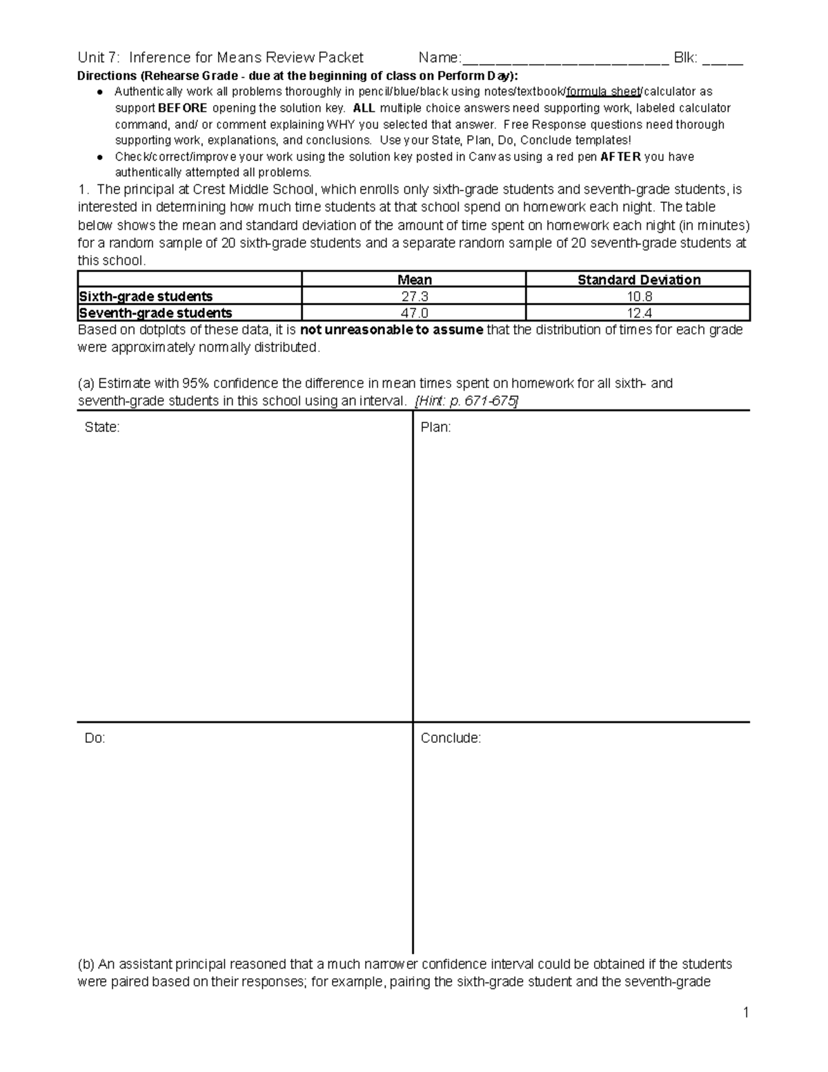Unit 7 Review Packet - Directions (Rehearse Grade - due at the ...