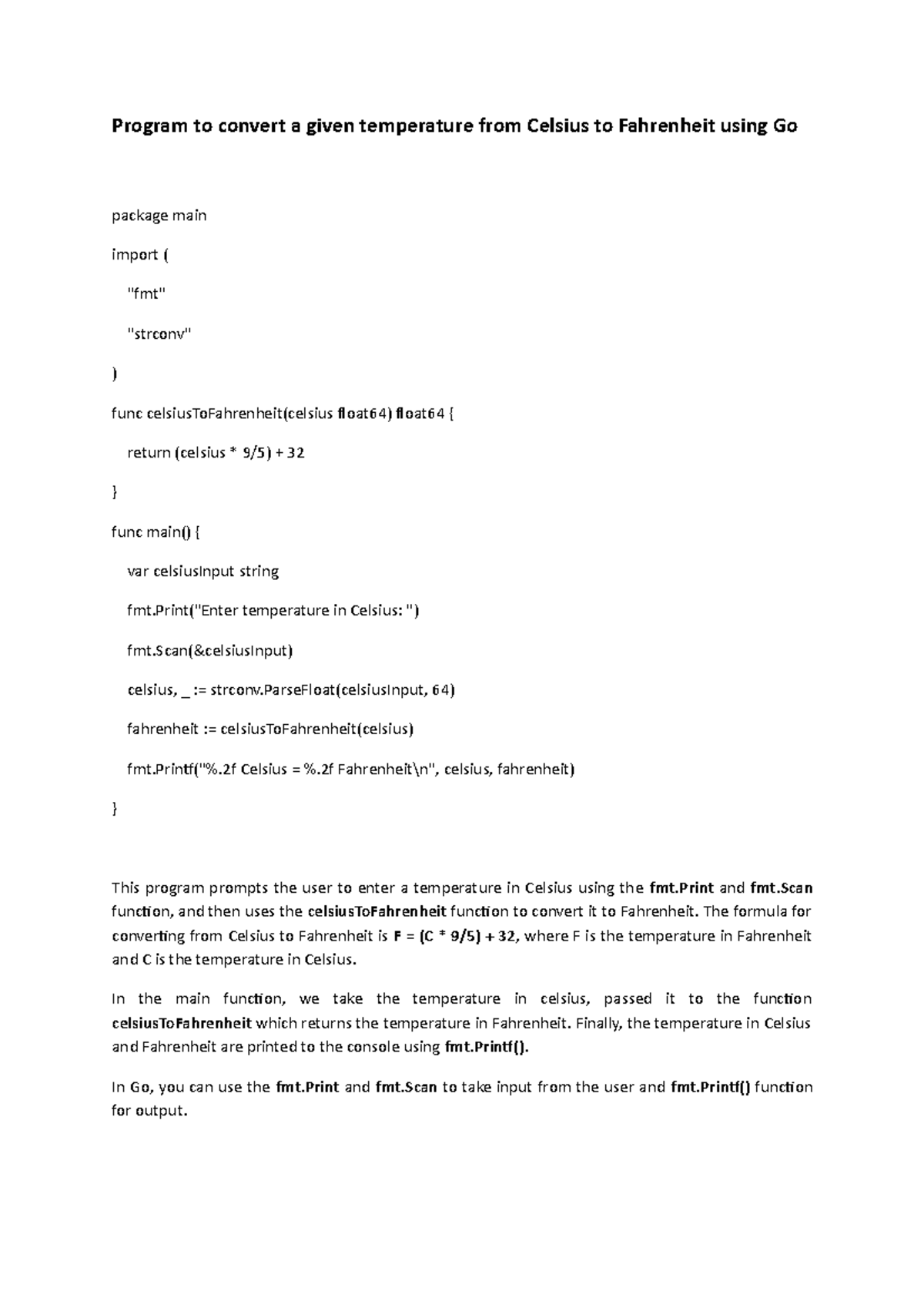 Celsius to Fahreniet- Go - Program to convert a given temperature from ...