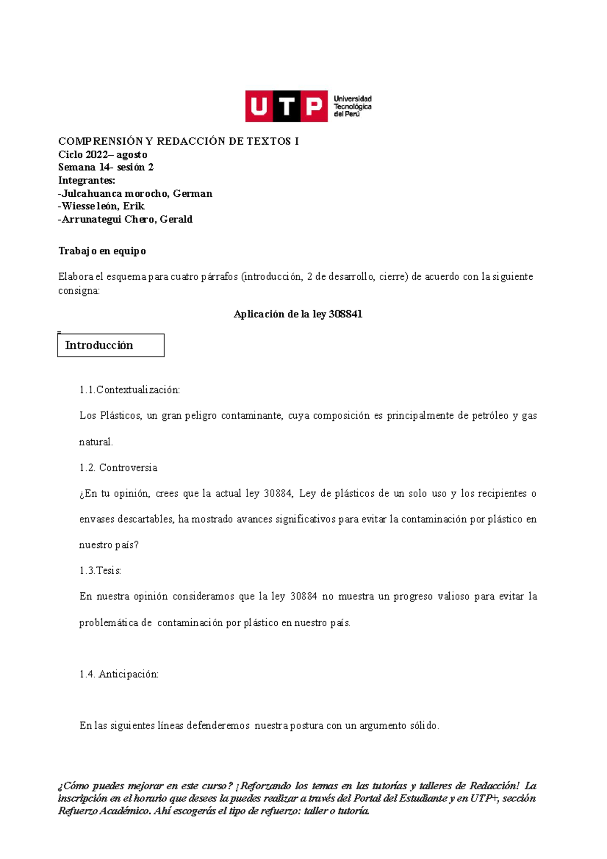 S14.s2-Esquema para PC2 (material) 2022 agosto - COMPRENSIÓN Y REDACCIÓN DE TEXTOS I Ciclo 2022 ...
