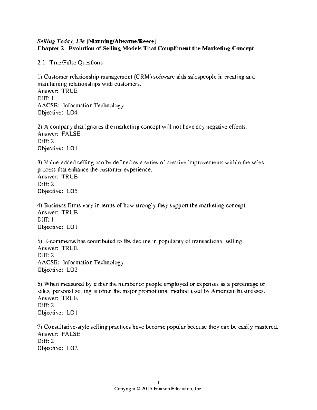 Chapter 2- sales management covering all - 1 Selling Today, 13e ...